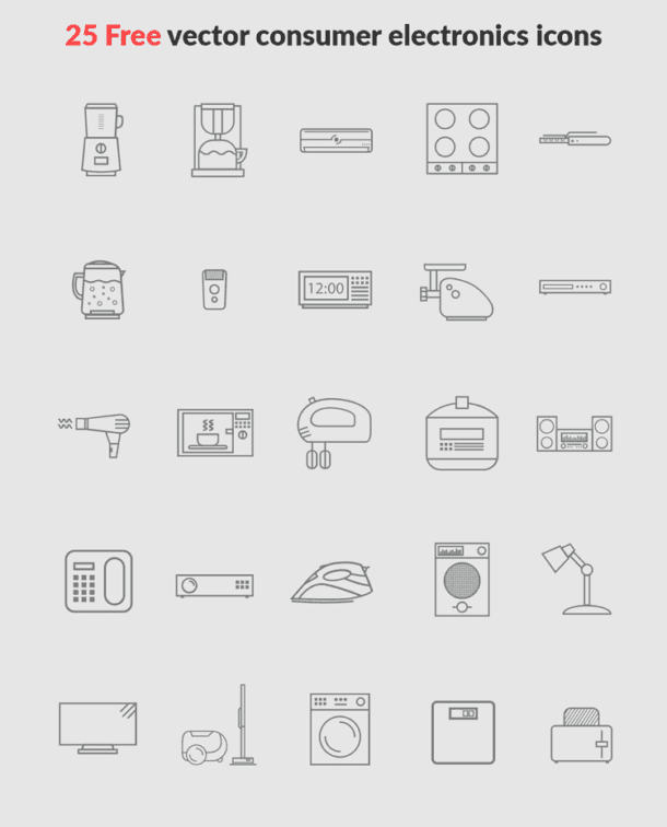 25 free vector consumer electronics icons - Pixlov